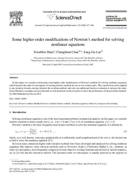 Pdf Some Higher Order Modifications Of Newtons Method For Solving