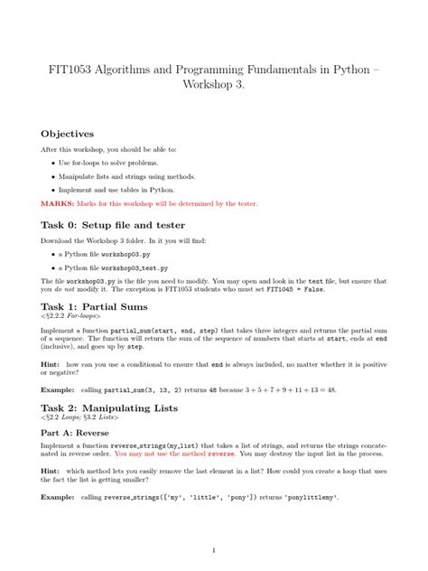 Fit1053 Algorithms And Programming Fundamentals In Python Workshop 3