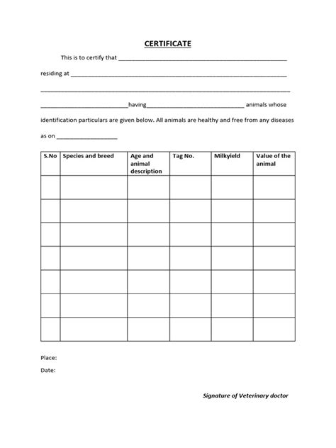 Veterinary Certificate Pdf
