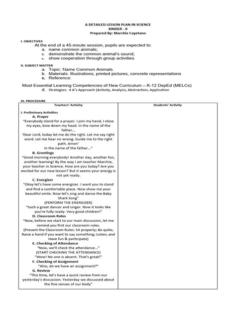 A Detailed Lesson Plan In Science Pdf Lesson Plan Cognition