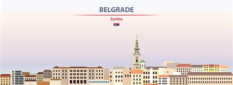 베오그라드 도시 경관 일몰 하늘 배경 벡터 일러스트와 국가 및 도시 이름 과 세르비아의 국기 0명에 대한 스톡 벡터 아트 및 기타 이미지 Istock