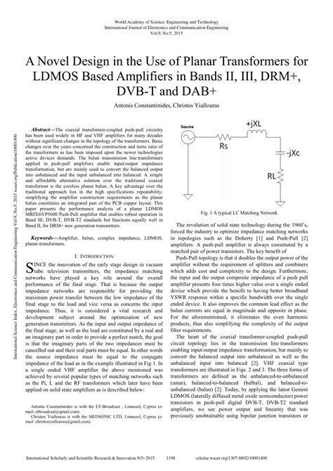 Pdf A Novel Design In The Use Of Planar Transformers For Ldmos Based Amplifiers In Bands Ii