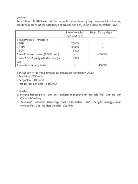 Latihan Full Costing Dan Variabel Costing Pdf
