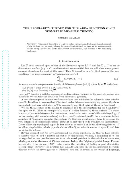Lelis The Regularity Theory For The Area Functional In Geometric Measure Theory Pdf