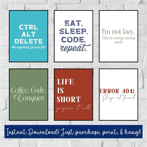 Office Wall Art Set Computer Nerd Art Computer Programmer Wall Decor Printable Office Wall