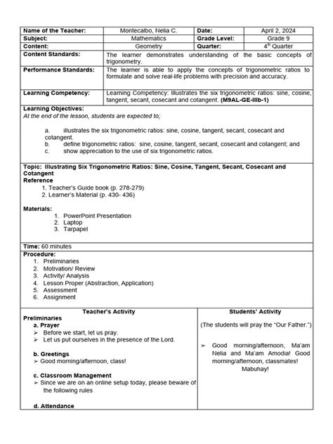 Six Trigonometric Ratios Pdf Trigonometric Functions Trigonometry