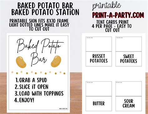 Baked Potato Bar Sign And Topping Tent Cards Printable Food Station Fo