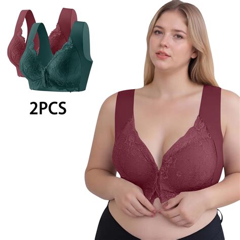 Censtreet 2pcs Womens Plus Size Bra Racerback Front Closure Bras