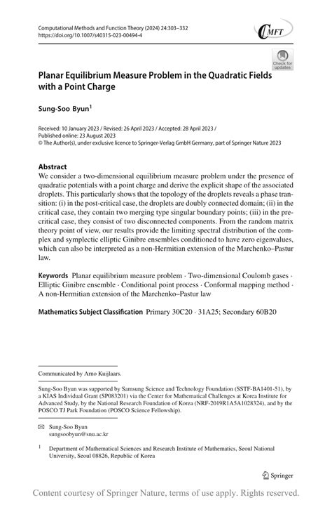 Planar Equilibrium Measure Problem In The Quadratic Fields With A Point Charge Request Pdf