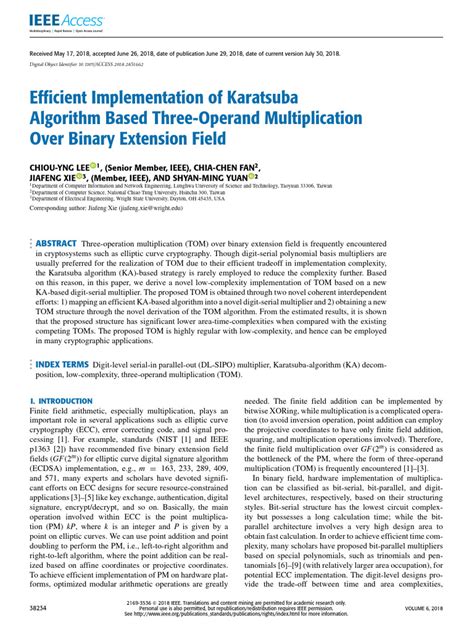 2018 Efficient Implementation Of Karatsuba Algorithm Based Three Operand Multiplication Over