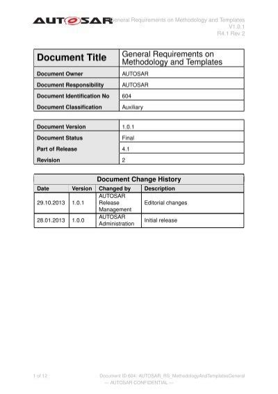 AUTOSAR RS MethodologyAndTemplatesGeneral Pdf Kb