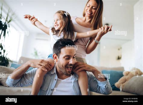 Happy Family Having Fun Time At Home Stock Photo Alamy