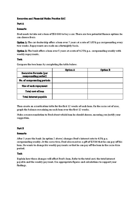 Recursion And Financial Maths Practice Sac There Are Two Potential Finance Options He Can