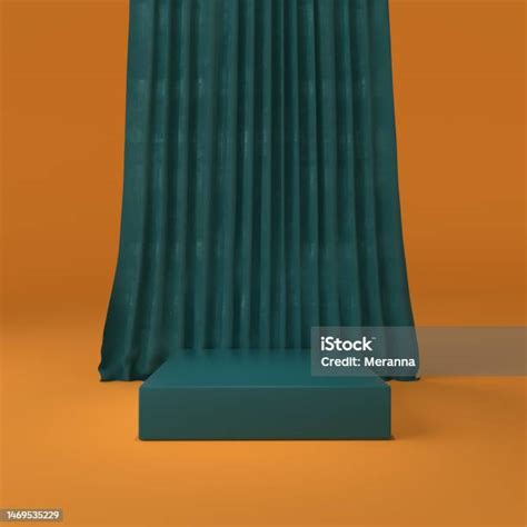 기하학적 모양의 3d 렌더링 된 내부 바닥에 연단 커튼 제품 프레젠테이션을 위한 플랫폼 배경 모의 0명에 대한 스톡 사진 및 기타 이미지 Istock