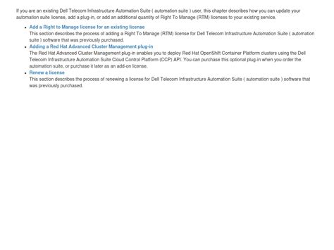 Existing Users Dell Telecom Infrastructure Automation Suite 2 1 Installation And