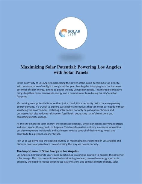 Ppt Maximizing Solar Potential Powering Los Angeles With Solar Panels Powerpoint Presentation
