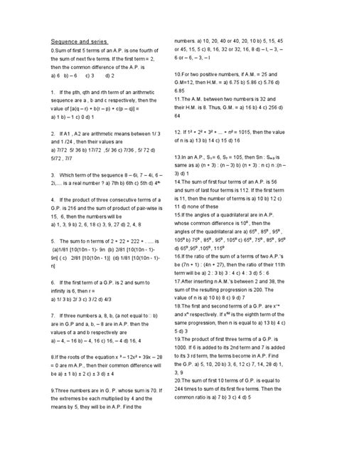 Sequence And Series Pdf Arithmetic Mathematical Concepts