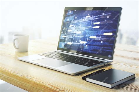 Premium Photo Modern Computer Monitor With Abstract Programming Language Research And