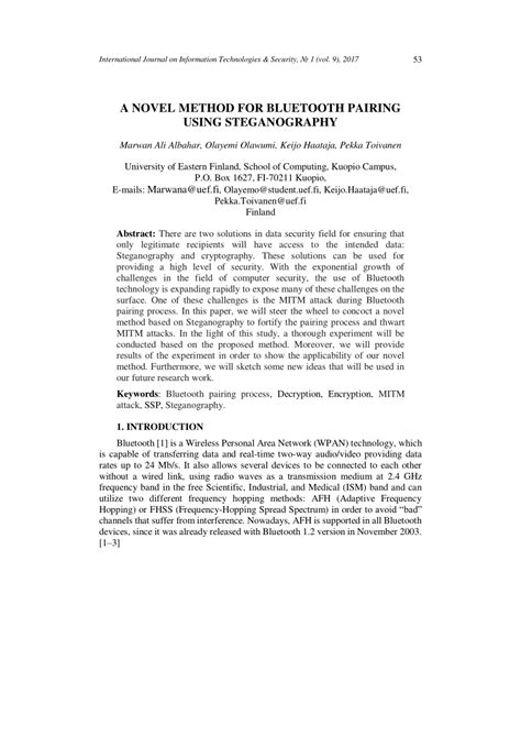 Pdf A Novel Method For Bluetooth Pairing Using Steganography