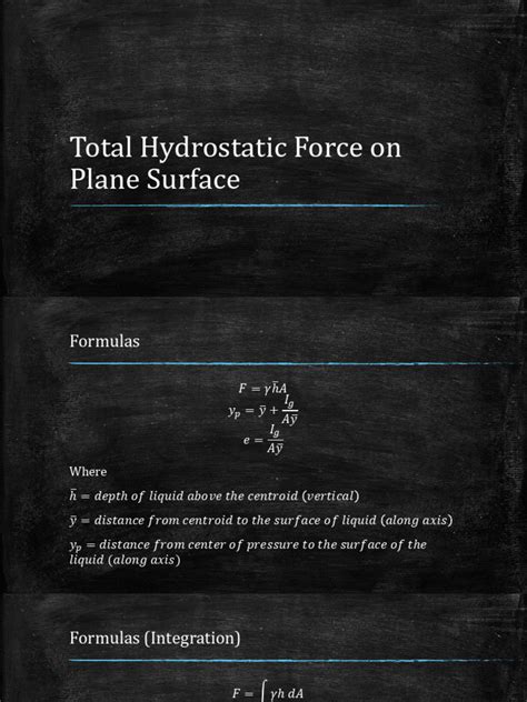 Hydrostatic Force On Surfaces Formulas Pdf Physical Quantities