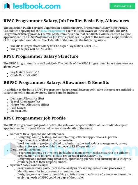 Rpsc Programmer Salary Job Profile Basic Pay Allowances Pdf
