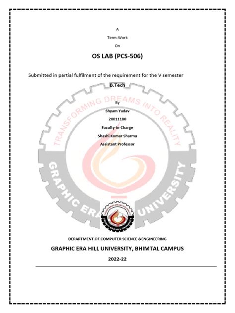 os lab pcs 506 submitted in partial fulfilment of the requirement
