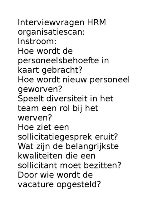 Interviewvragen Hrm Organisatiescan Interviewvragen Hrm Organisatiescan Instroom Hoe Wordt