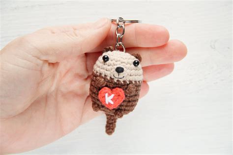 Personalized Otter Crochet Keychain Etsy