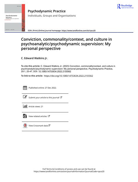 Pdf Conviction Commonalitycontext And Culture In Psychoanalytic