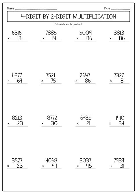 Multiplication 4 Digit By 4 Digit Worksheets