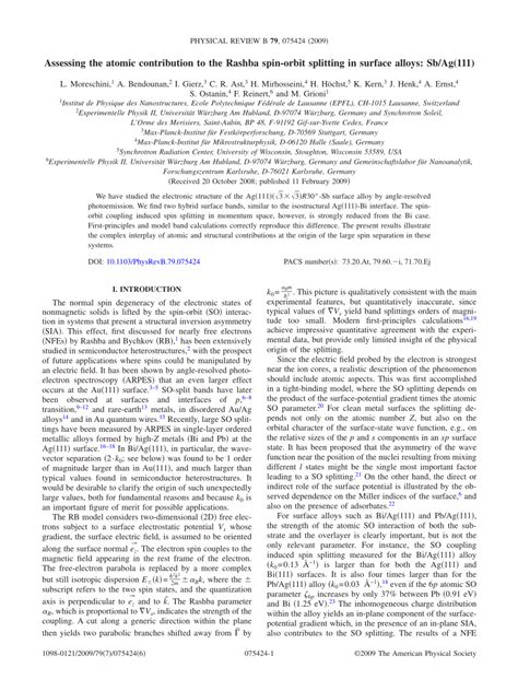Pdf Assessing The Atomic Contribution To The Rashba Spin Orbit