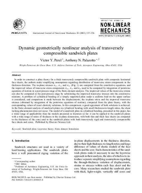 Pdf Dynamic Geometrically Nonlinear Analysis Of Transversely Compressible Sandwich Plates