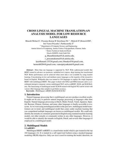Pdf Cross Lingual Machine Translation An Analysis Model For Low