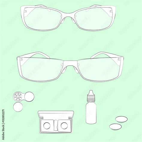 Set Of Glasses And Lens Illustrations Light Green Background White Set Of Glasses And Lens Illustrations Light Green Background White