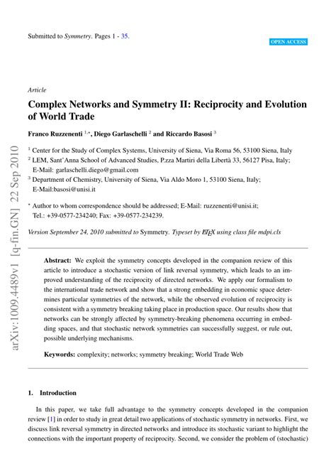 Pdf Complex Networks And Symmetry Ii Reciprocity And Evolutionof World Trade