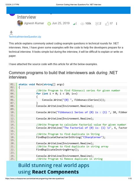 03 Common Coding Interview Questions For Net Interview Pdf Computer Programming Software