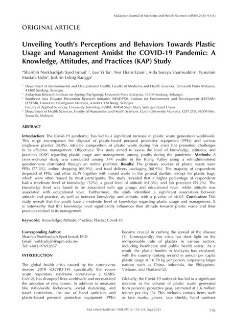 Pdf Unveiling Youths Perceptions And Behaviors Towards Plastic Usage And Management Amidst