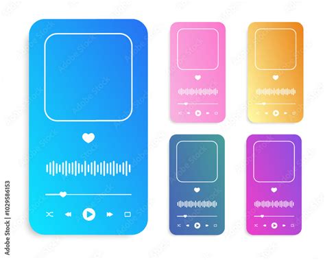 Set Of Colorful Audio Player Interface Templates With Album Cover Frame