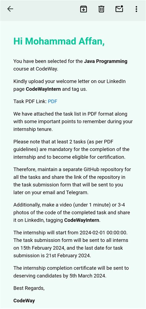 Affan Mohammad On Linkedin Codewayintern Javaprogramming