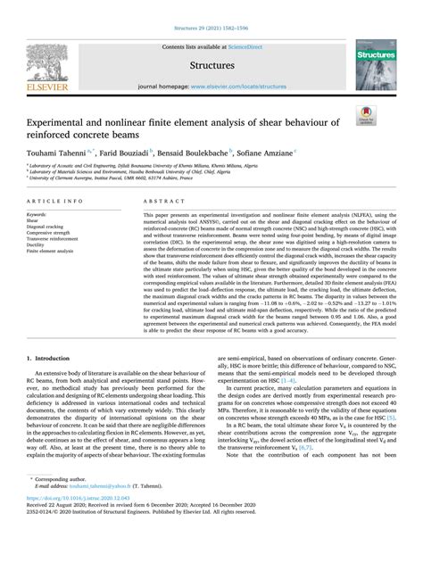 Pdf Experimental And Nonlinear Finite Element Analysis Of Shear