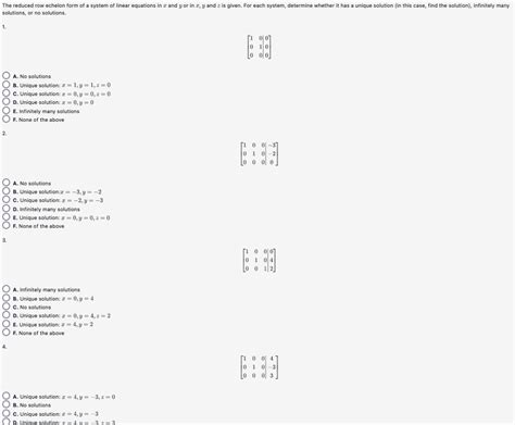 solved a no solutions b unique solution x 1 y 1 z 0 c
