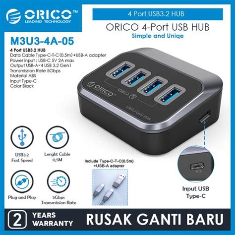 Promo ORICO 4 Port USB3 2 Hub Type C To C USB A 5Gbps 0 5M M3U3 4A 05 Jakarta Utara ORICO