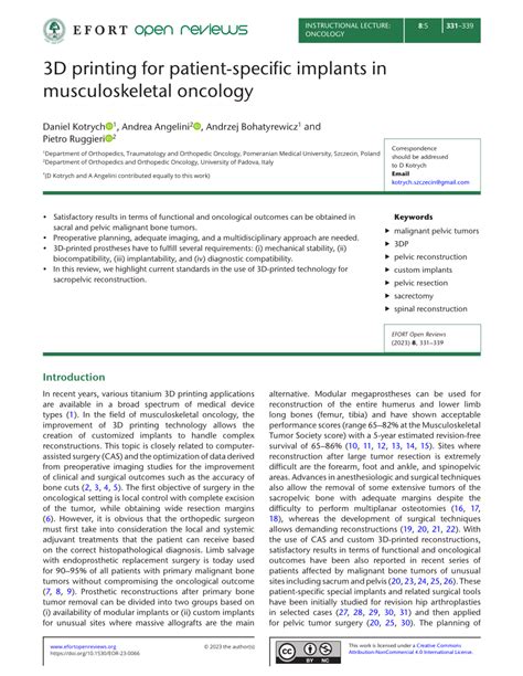 Pdf 3d Printing For Patient Specific Implants In Musculoskeletal Oncology