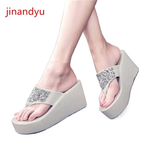 웨지 플랫폼 플립 플롭 여성 신발 슬리퍼 크리스탈 핑크 블랙 화이트 힐 슬라이더 신발 여성 플립 플롭 웨지 샌들 슬리퍼 AliExpress