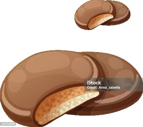 초콜릿 코팅 층이 땅콩 버터와 크림 쿠키 적용 만화 벡터 그림 흰색 배경에 고립입니다 음식과 음료와 요리에 대 한 재료의 시리즈