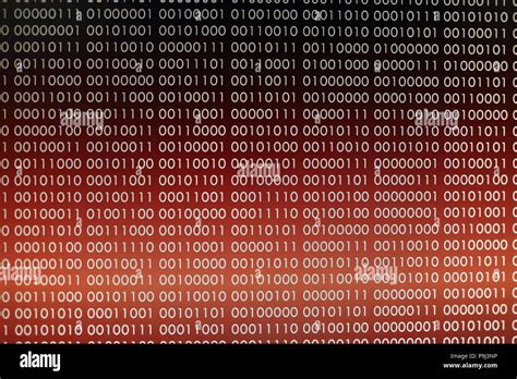 Blocks Of Binary Data Blockchain Concept Red Background With Computer