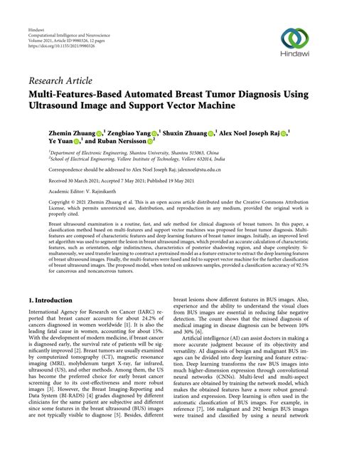 Pdf Multi Features Based Automated Breast Tumor Diagnosis Using Ultrasound Image And Support