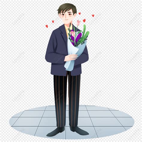 꽃다발을 들고 남자 Png 일러스트 무료 다운로드 Lovepik