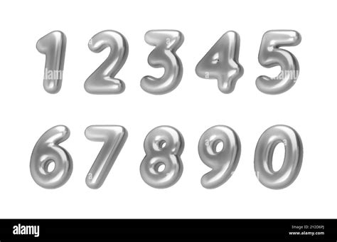 Realistic 3d Font Silver Numbers Number In The Form Of Chrome Balloons Stock Vector Image And Art