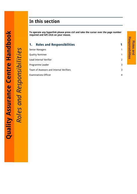 Quality Assurance Centre Handbook Roles And Responsibilities